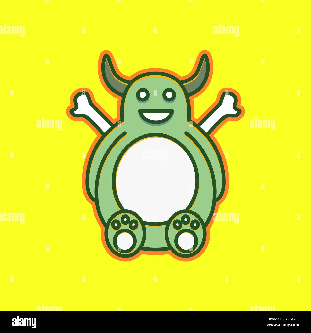 cute mascot animal fat horned with bones smile green monster logo ...