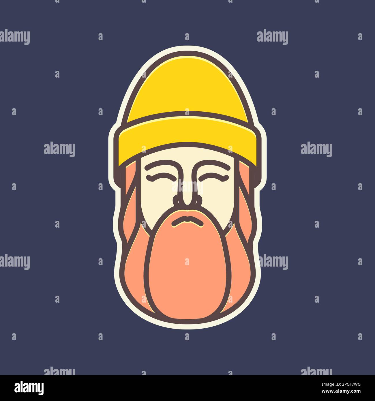 cool man face head bushy beard wearing beanie hat colorful mascot ...