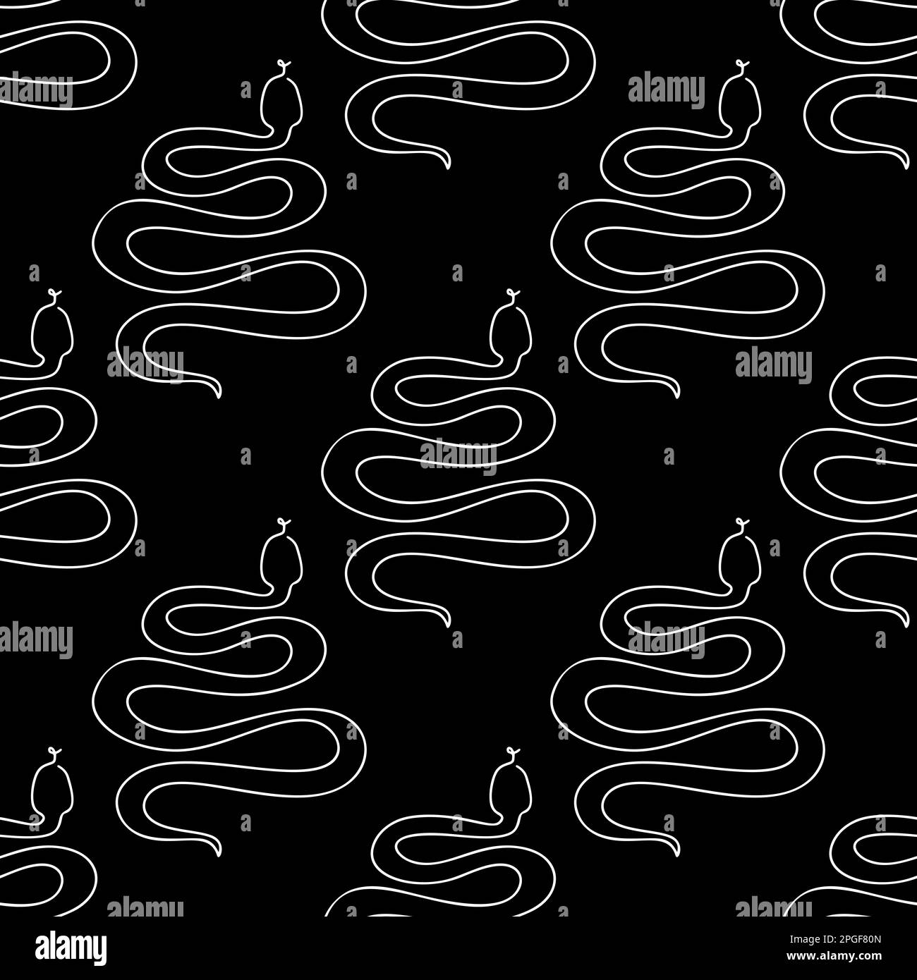 Seamless pattern with snakes illustration in line art style white color ...