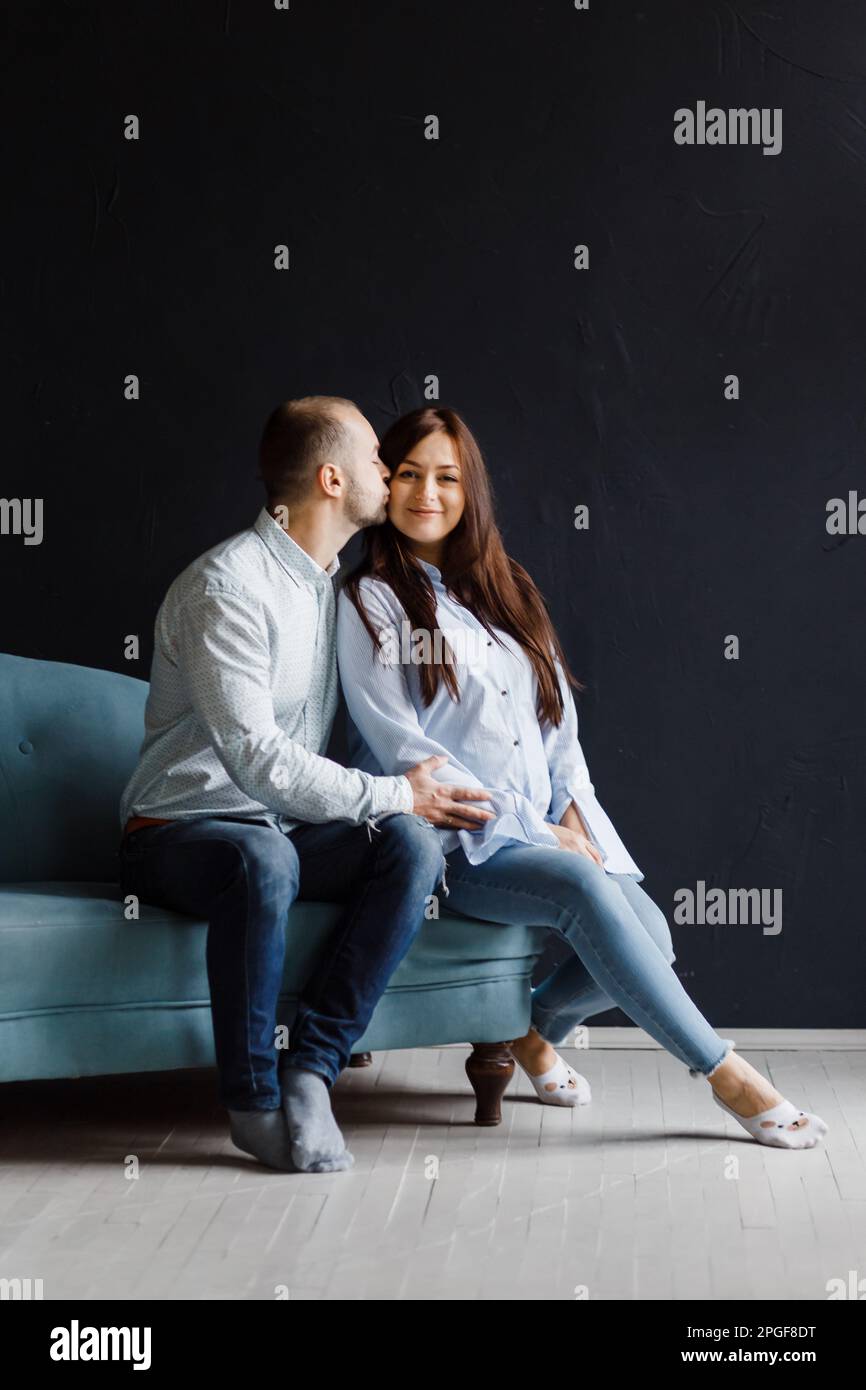 couple expecting a child is experiencing a happy period of pregnancy ...