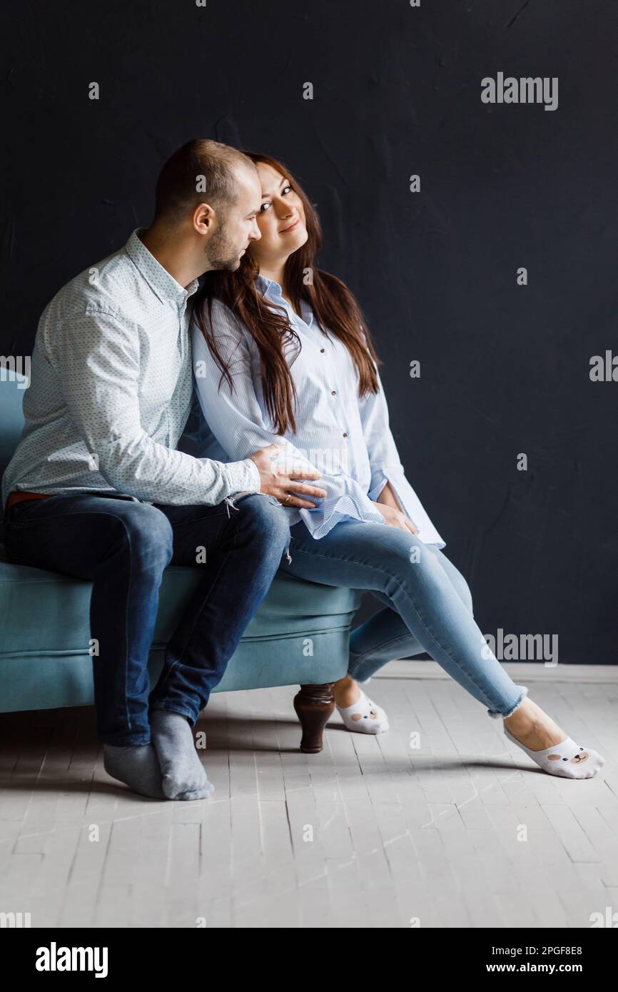 couple expecting a child is experiencing a happy period of pregnancy ...