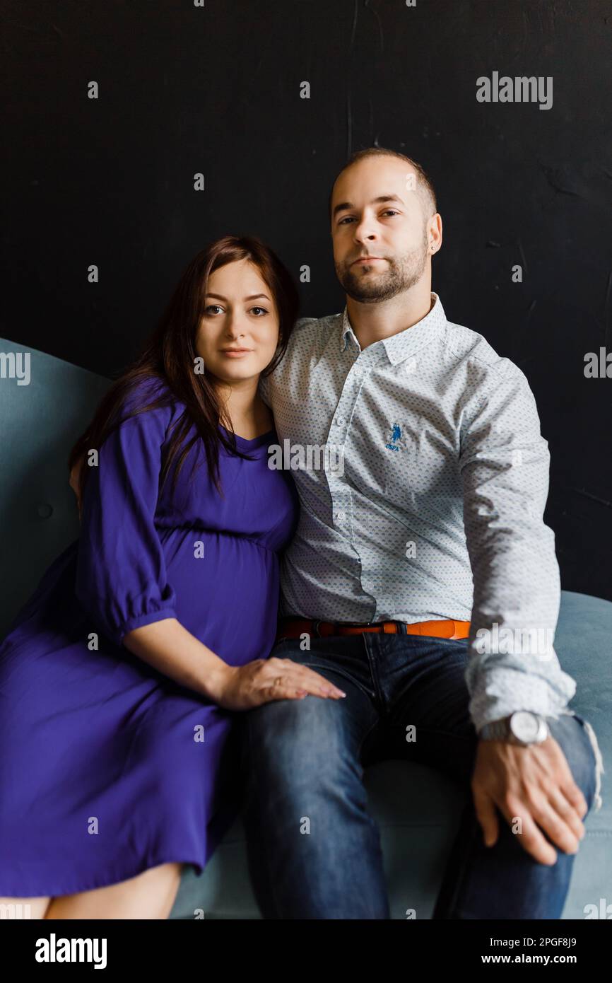 couple expecting a child is experiencing a happy period of pregnancy ...