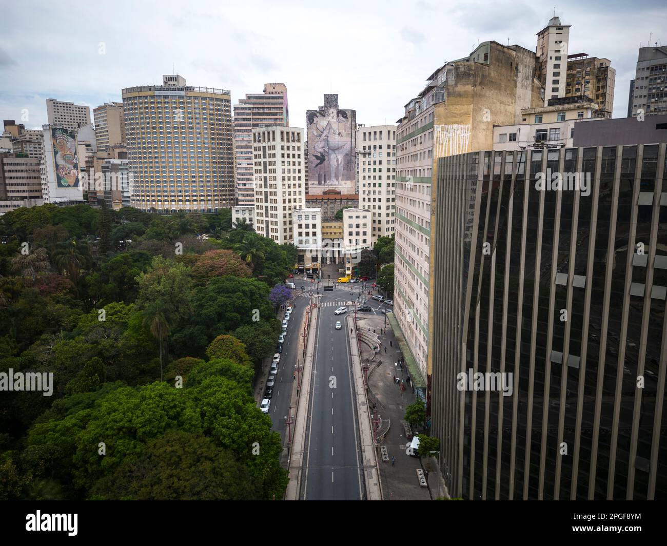 Beautiful drone view to buildings and green public square Stock Photo ...