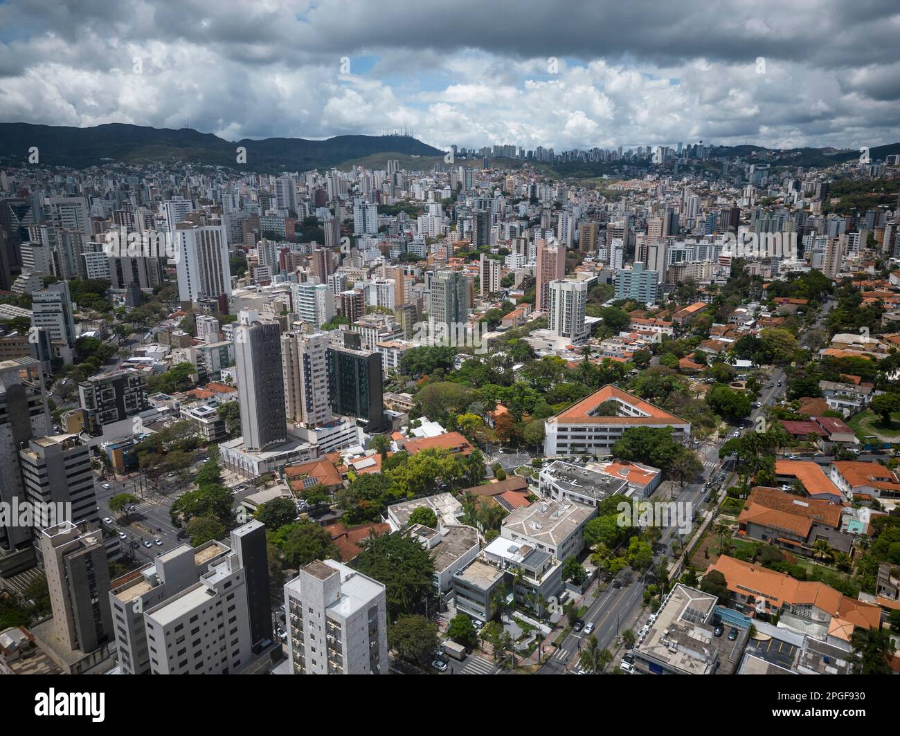 Beautiful drone aerial view to big city buildings and streets Stock ...