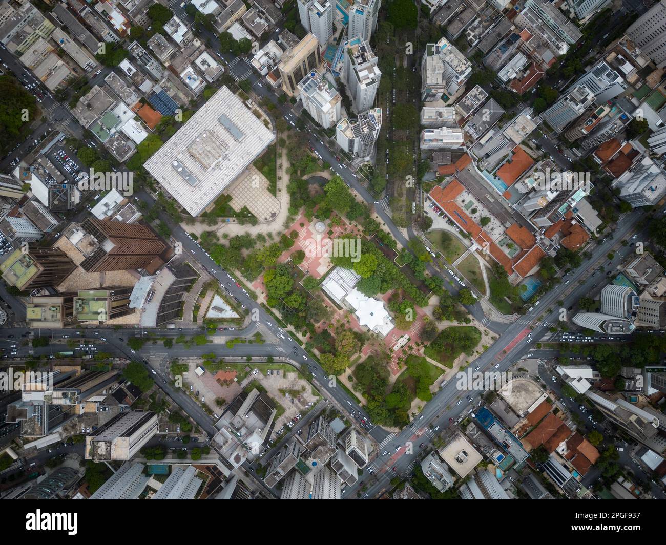 Beautiful drone view to buildings and green public square Stock Photo ...