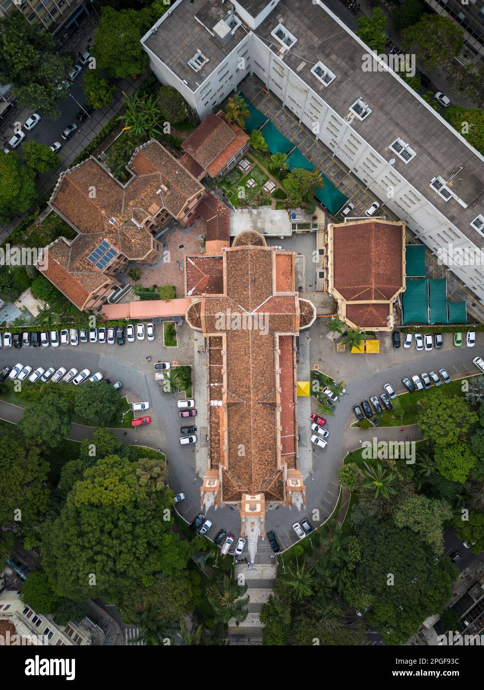 Beautiful drone view to church building and green trees Stock Photo - Alamy