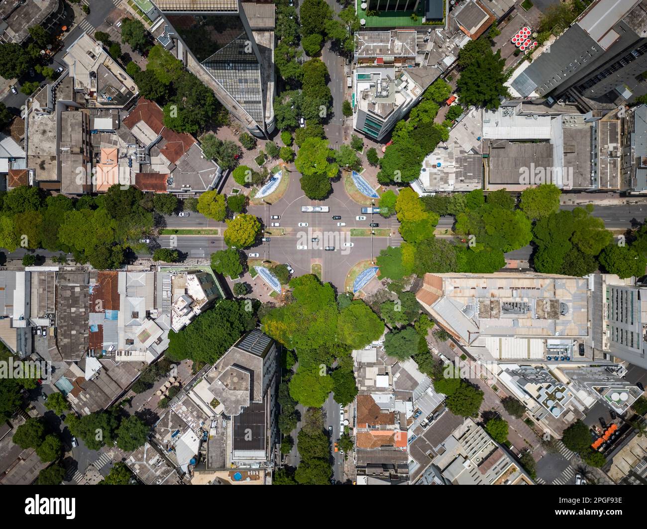 Beautiful top down drone view to big city buildings and street Stock ...