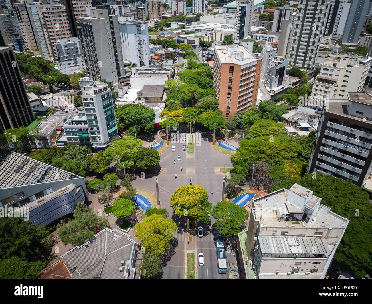 Beautiful drone view to big city buildings and street roundabout Stock ...