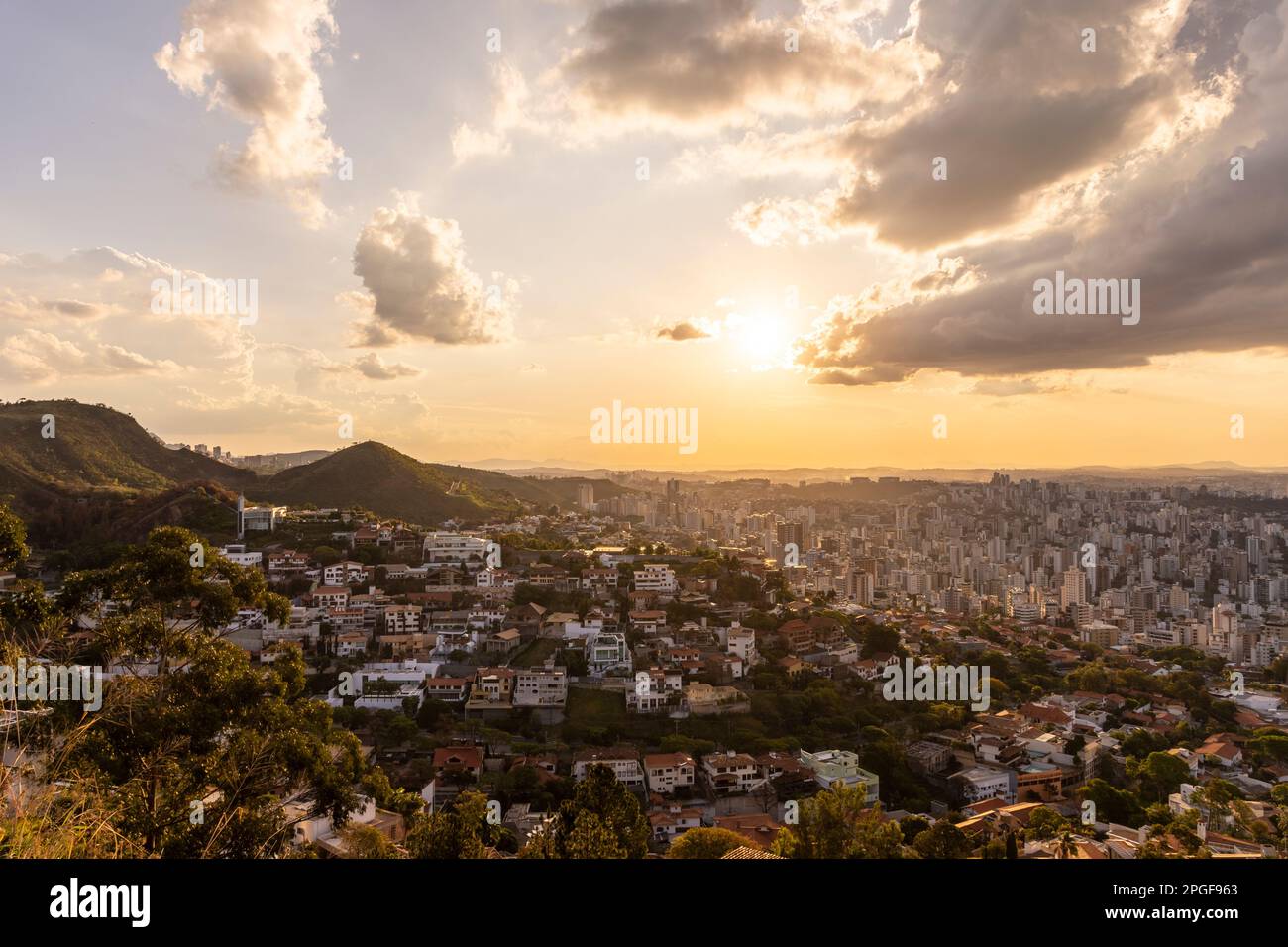 Beautiful view from viewpoint to city and sunset clouds Stock Photo - Alamy
