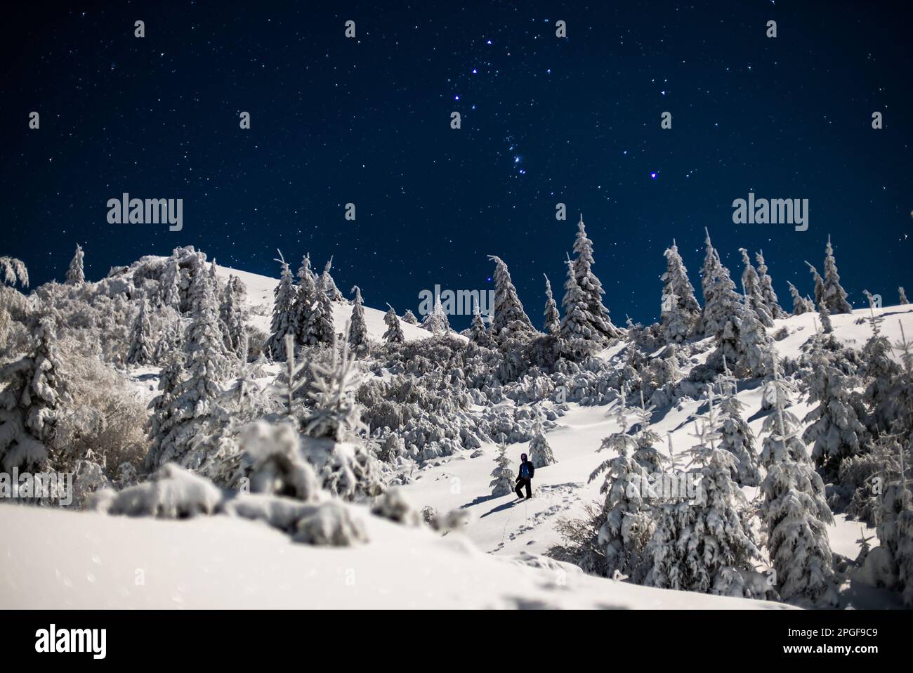 Hiker Under Orion Constellation Cold Sky Stock Photo - Alamy