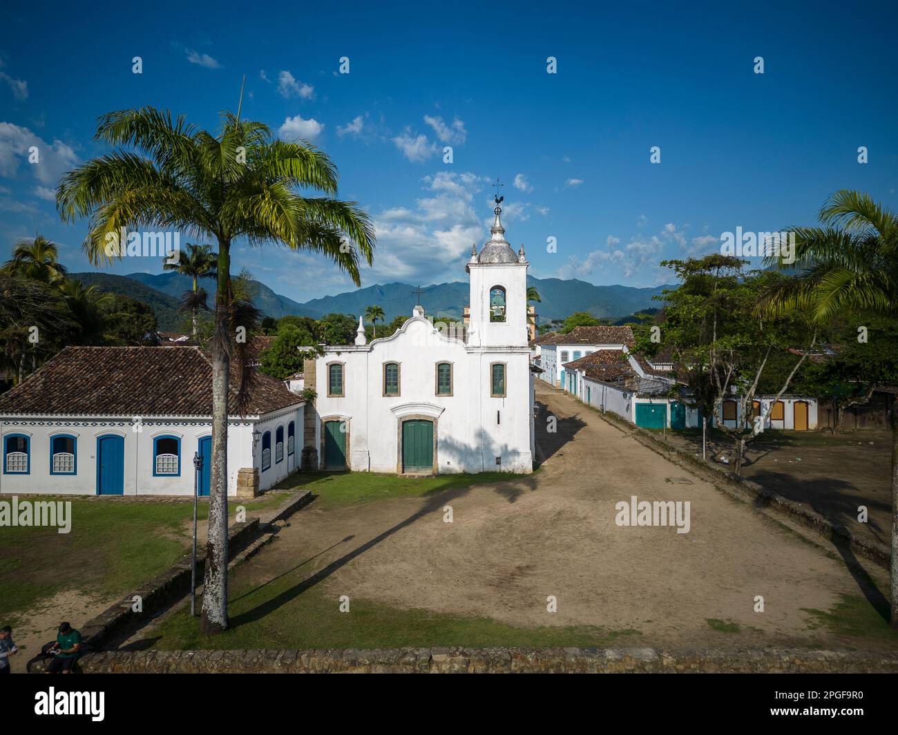 Beautiful view to old historic church building in small colonial town ...