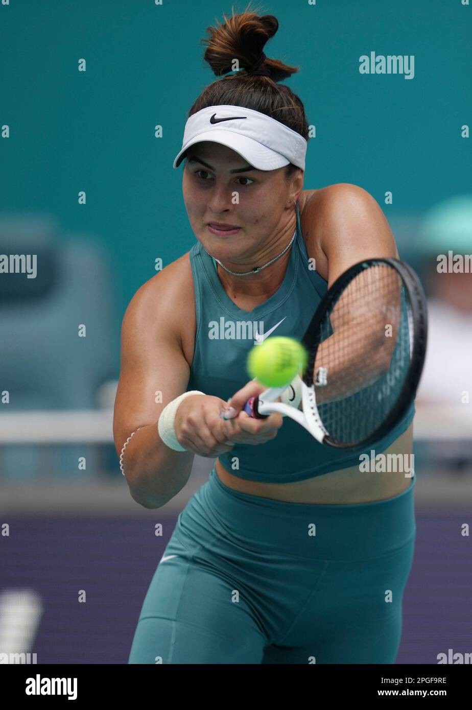 Bianca Andreescu, of Canada, returns a volley from Emma Raducanu, of ...