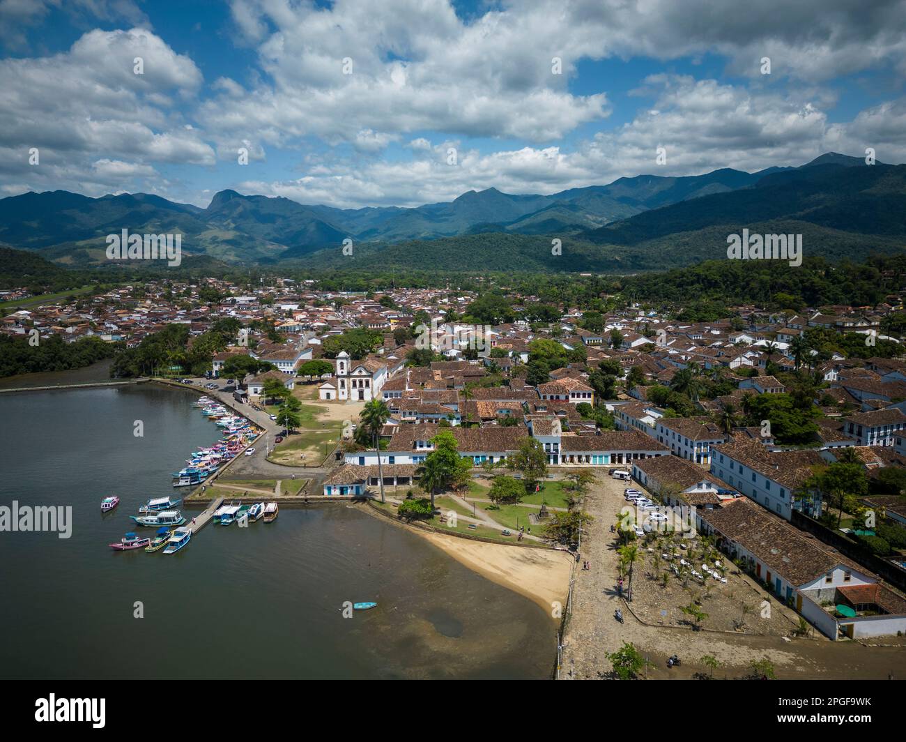 Beautiful aerial view to ocean shore small colonial town Stock Photo ...