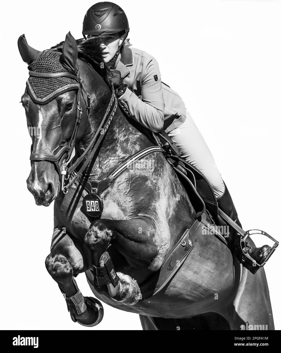 Riders compete with their mounts. Image has been edited to remove ...