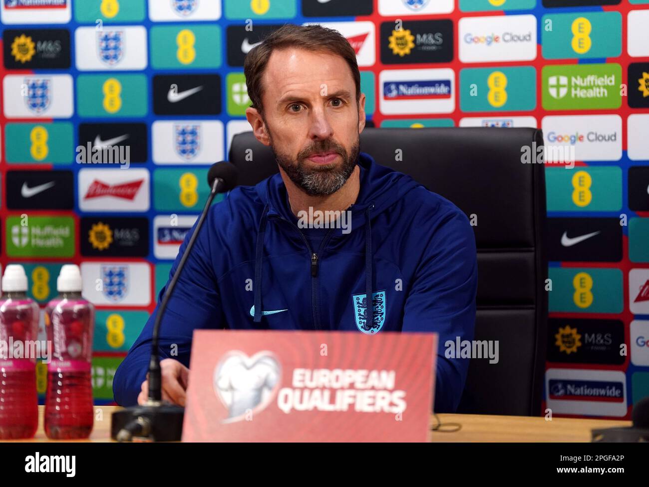 England manager Gareth Southgate during a press conference at the Diego ...