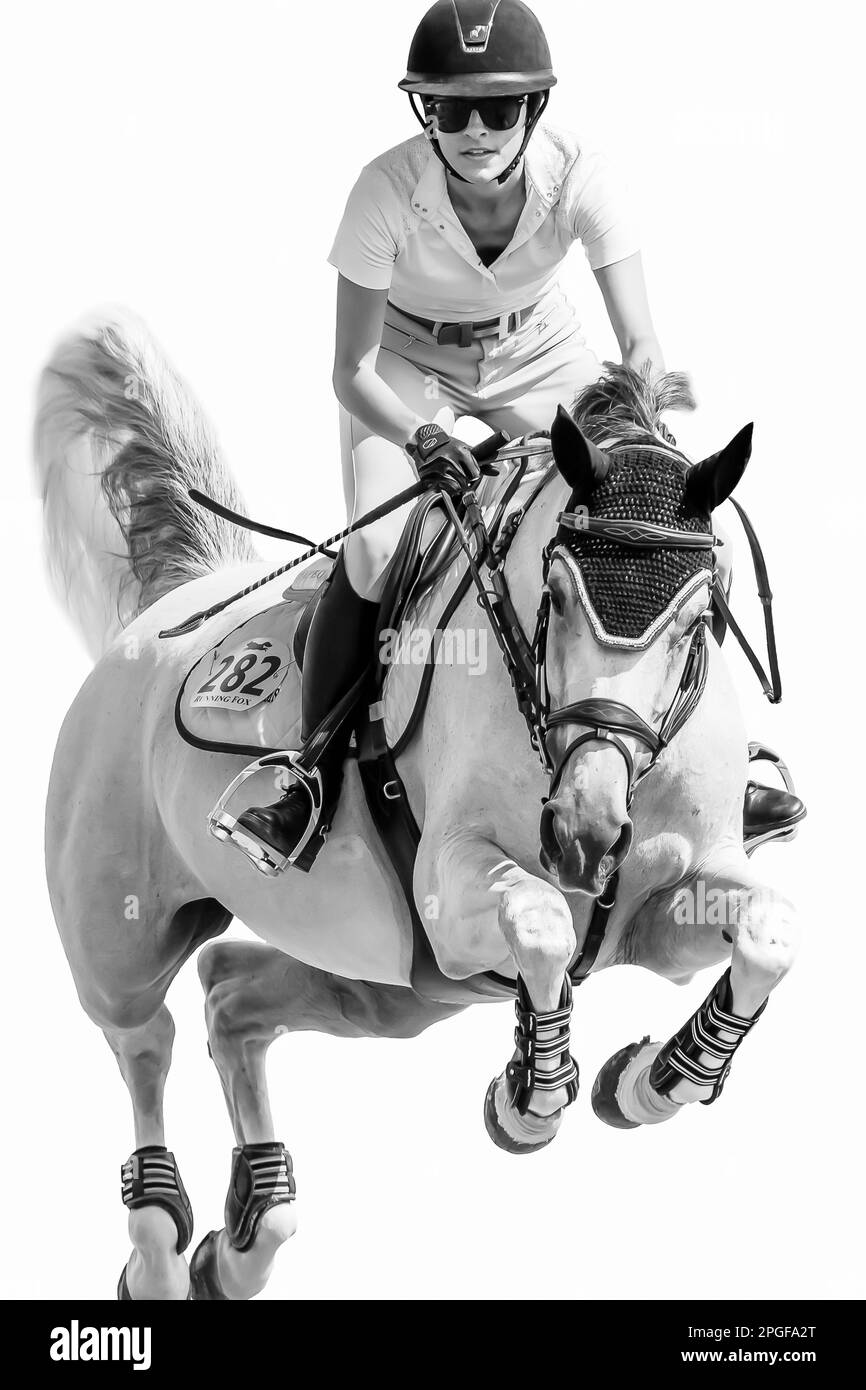 Riders compete with their mounts. Image has been edited to remove ...