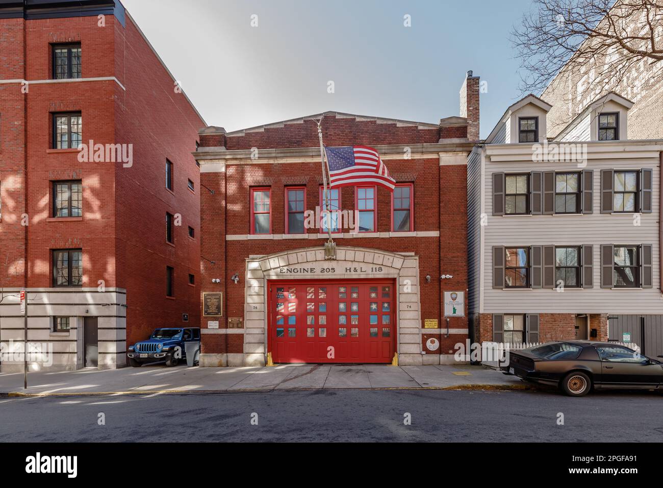 Brooklyn, New York, USA - February 11, 2023: Engine 205 fire station H ...