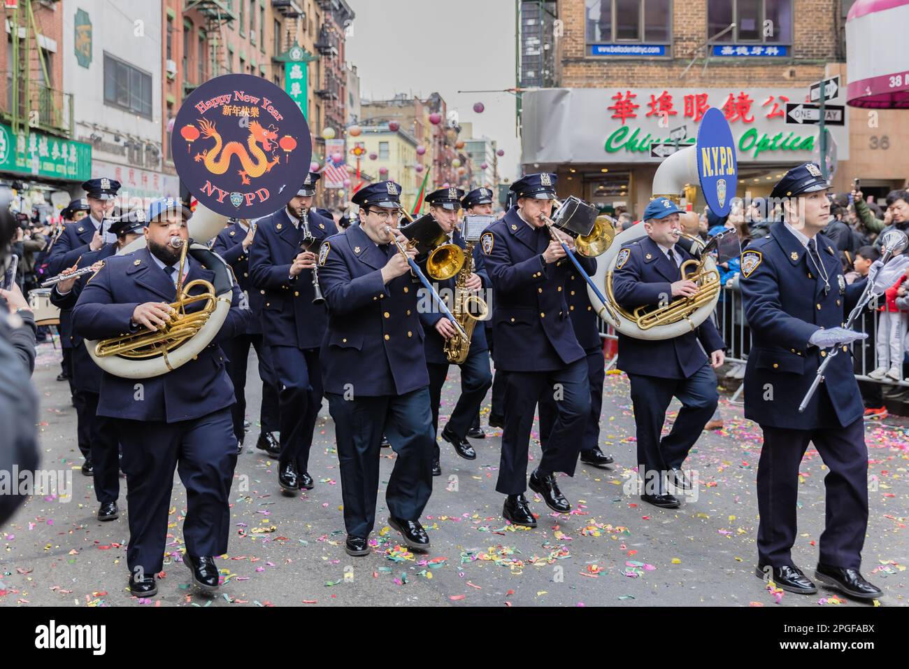 New York, Chinatown, USA - February 12, 2023: New York City Police ...