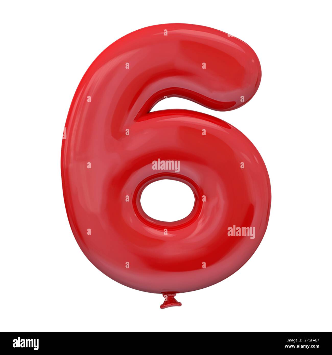 A vibrant red number six shaped 3D balloon against a white background ...