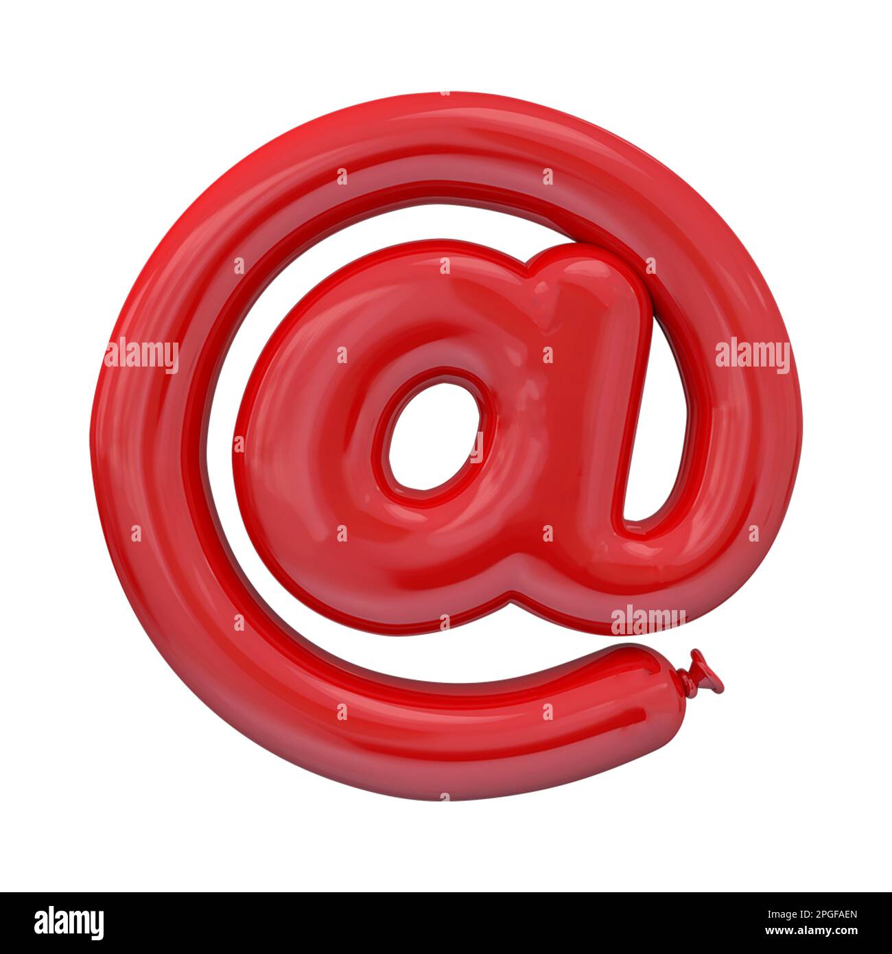 A vibrant red At sign shaped 3D balloon against a white background ...