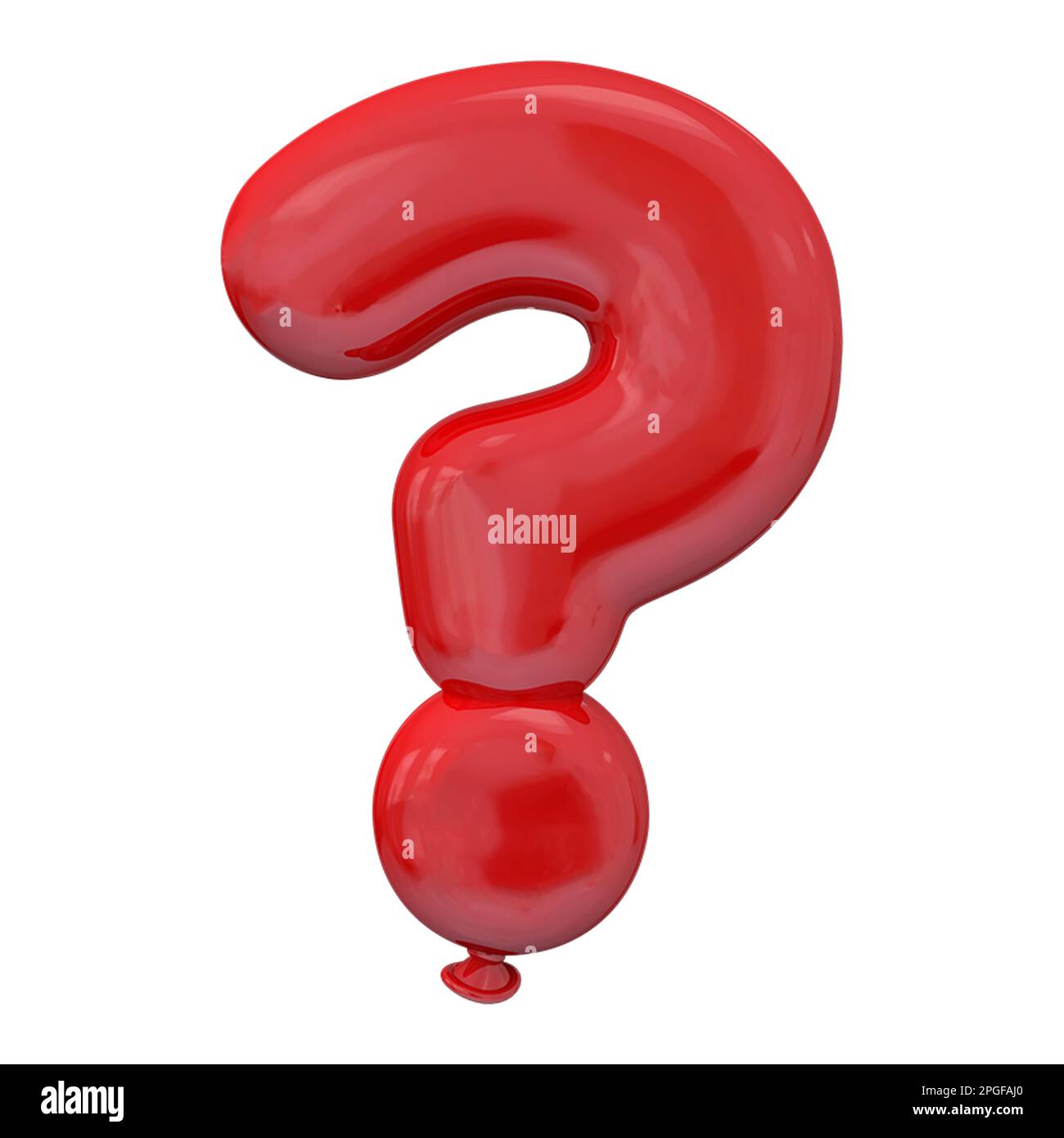 A vibrant red question mark shaped 3D balloon against a white ...