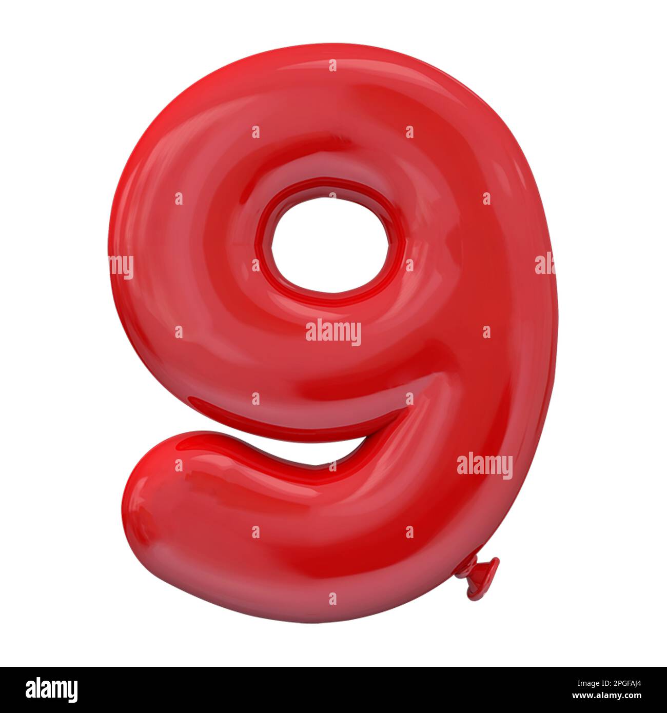 A vibrant red number nine shaped 3D balloon against a white background ...