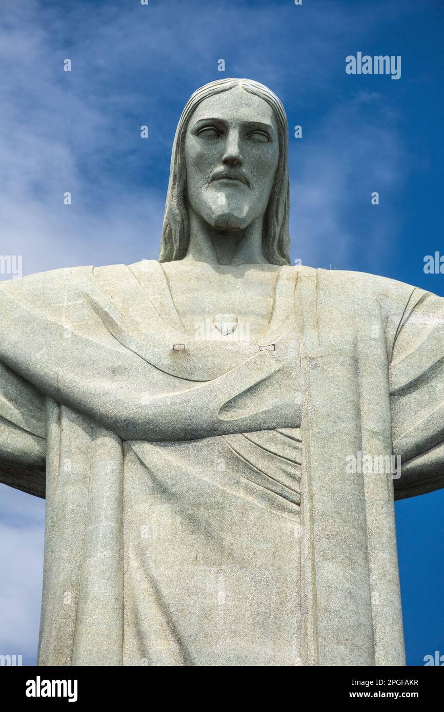 Beautiful view to Christ the Redeemer statue with blue sky Stock Photo ...