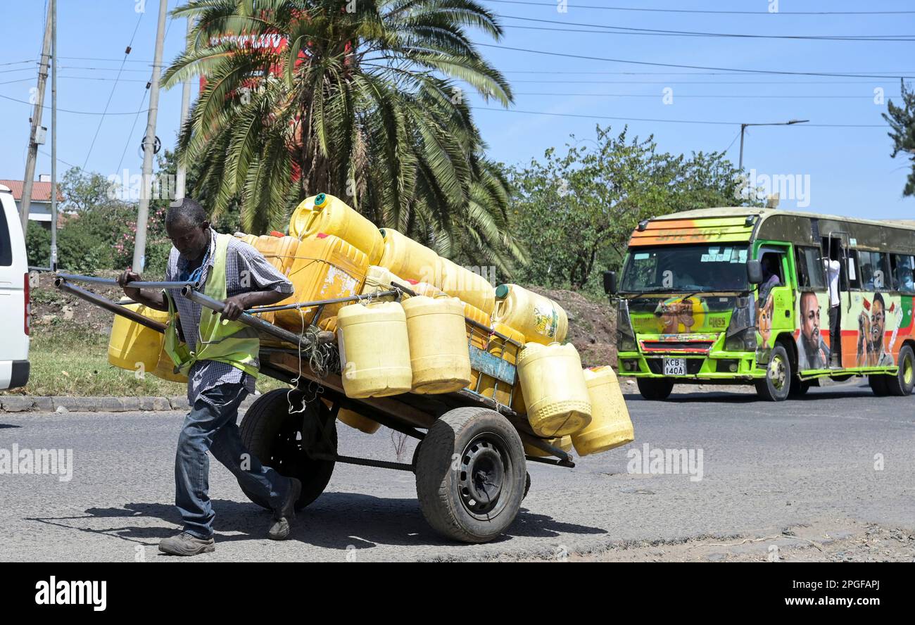 KENYA, Nairobi, traffic, mini bus Matatu and man-powered water ...