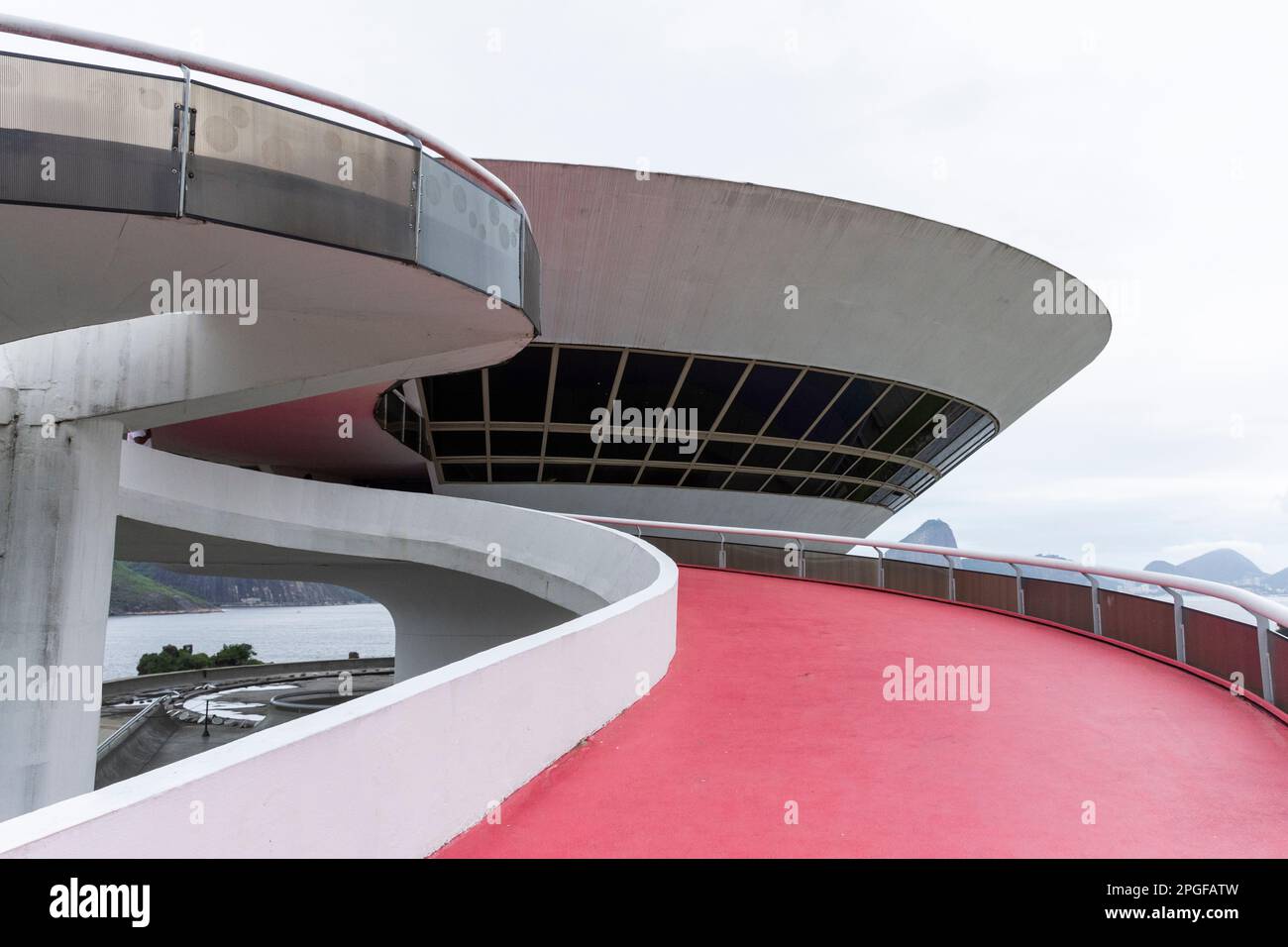 Beautiful view to red ramp in modern architecture museum MAC Stock ...