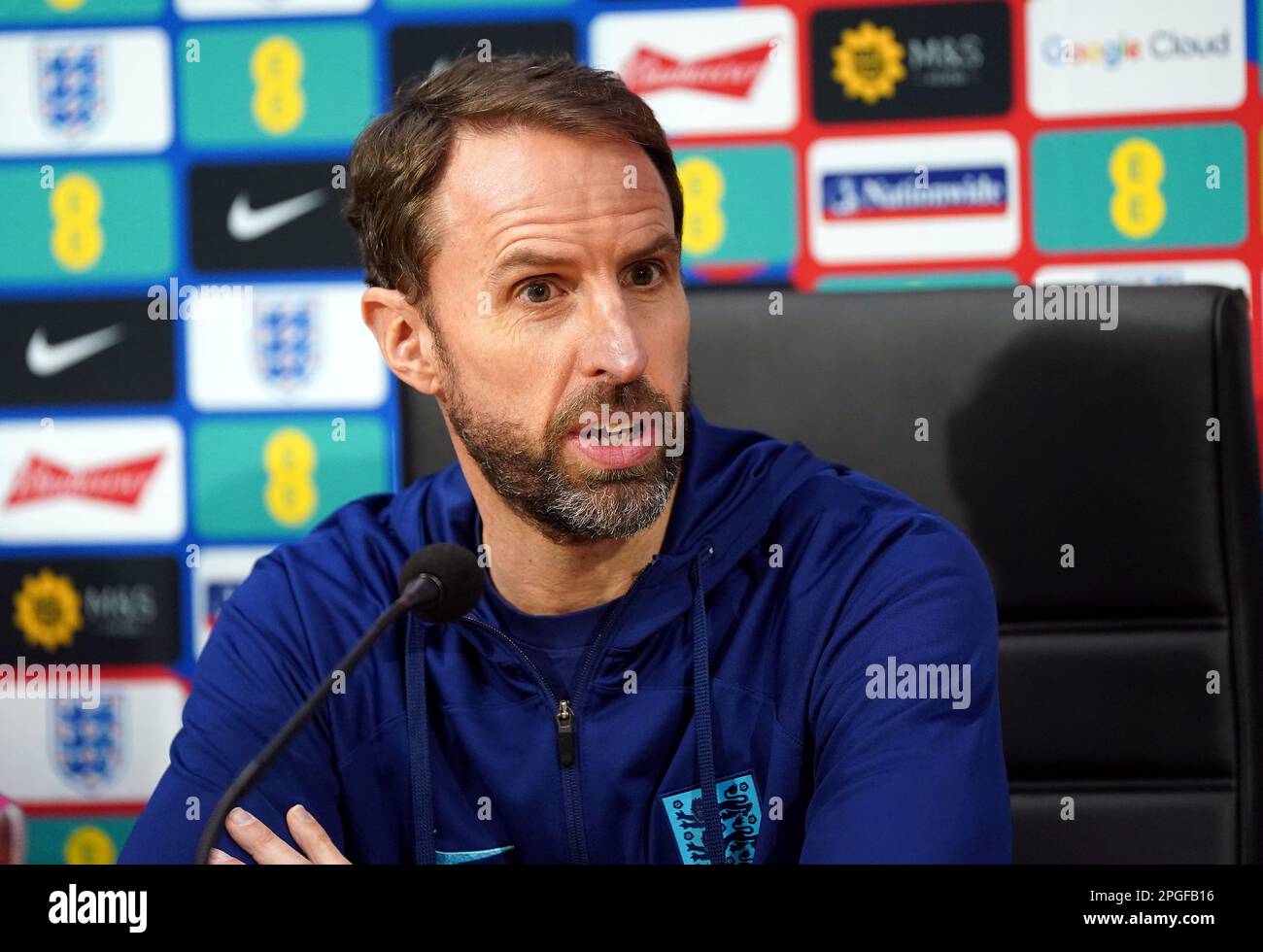 England manager Gareth Southgate during a press conference at the Diego ...