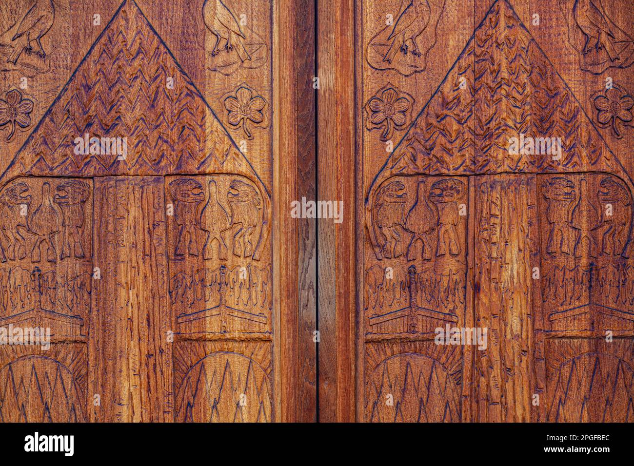 Abstract image of carved doors at the BC Provincial Museum building in ...