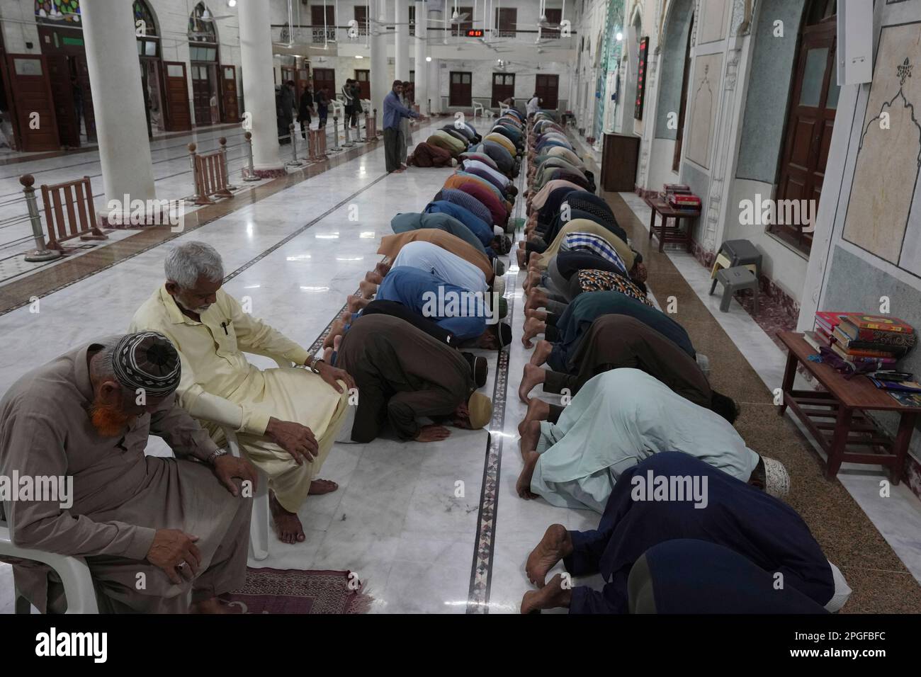 Muslims perform a special prayer called 'tarawih' at a mosque on the ...