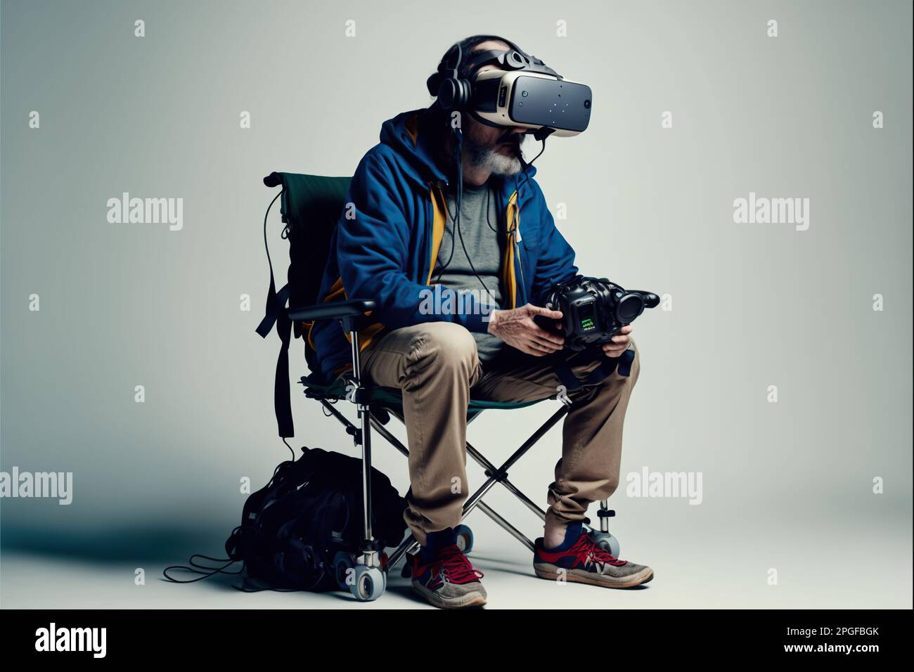 studio shot of a man with disabilities wearing a VR equipment Stock ...