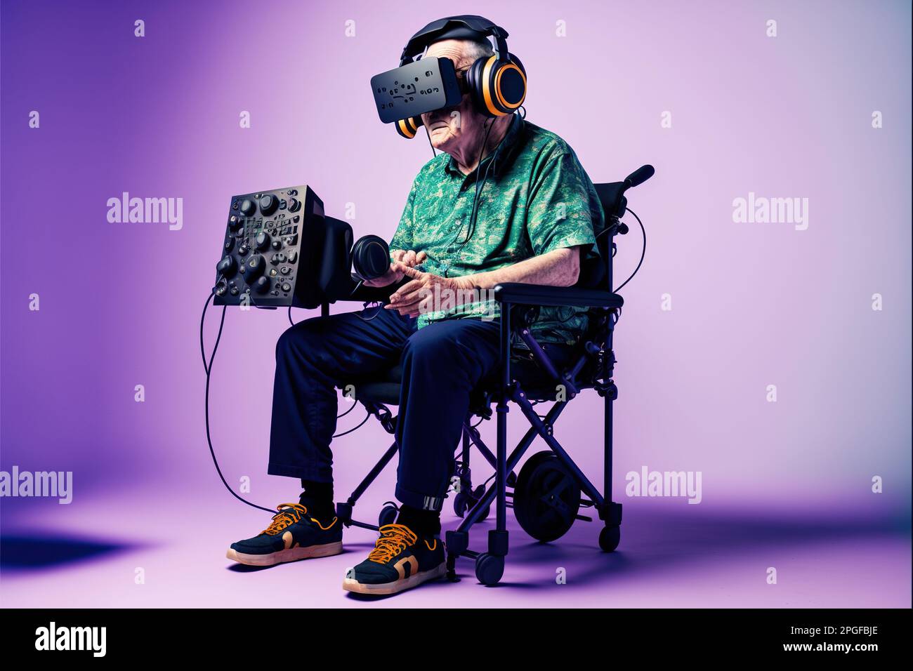 studio shot of a man with disabilities wearing a VR equipment Stock ...