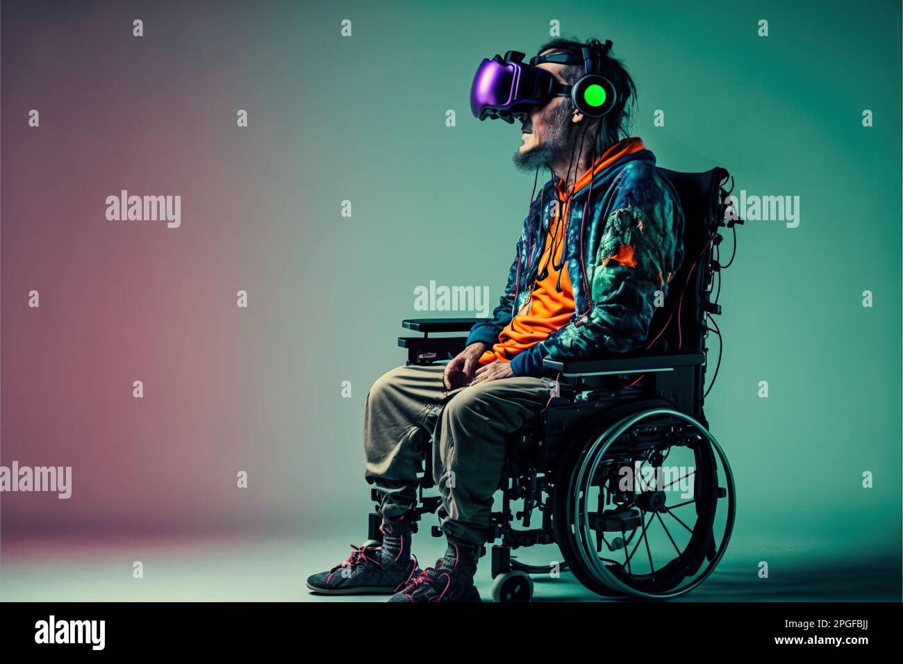 studio shot of a man with disabilities wearing a VR equipment Stock ...