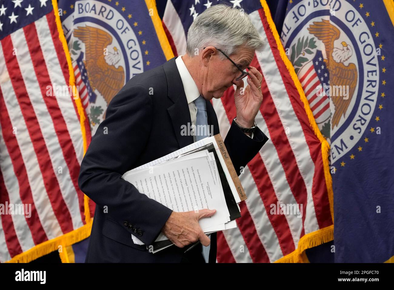 Federal Reserve Board Chair Jerome Powell walks from the podium after ...