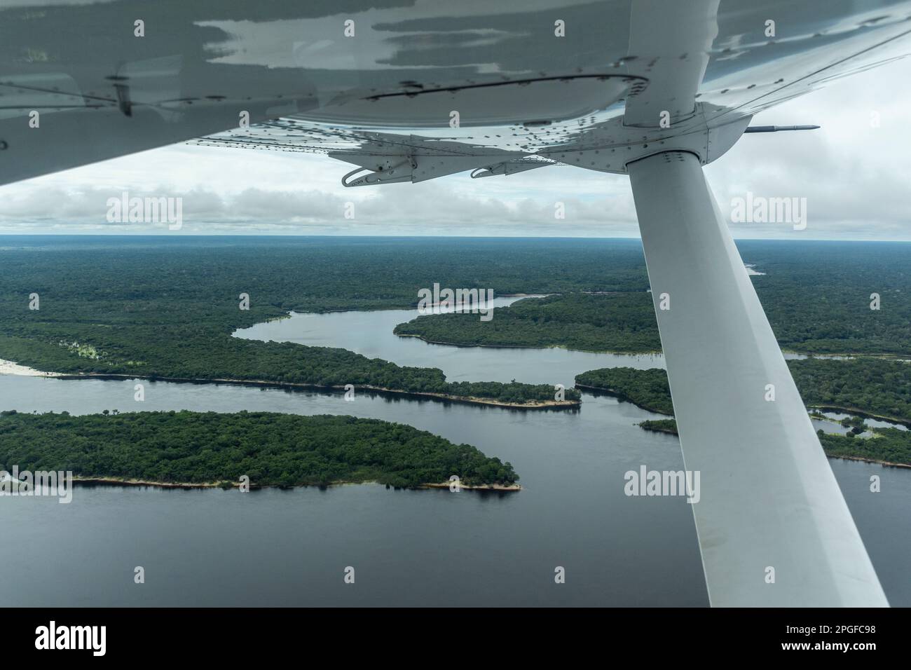 Beautiful aerial view to large river and green Amazon Rainforest Stock ...