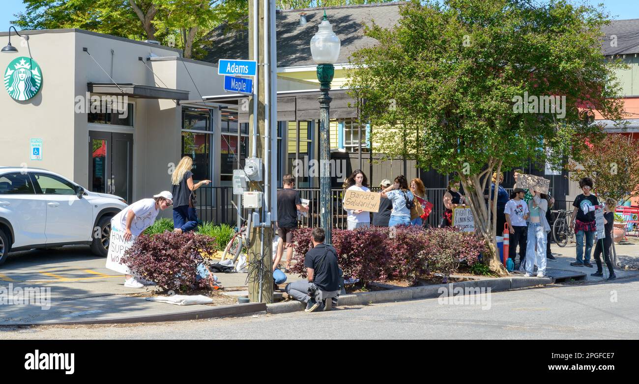 NEW ORLEANS, LA, USA - MARCH 22, 2023: Labor union picket line in front ...