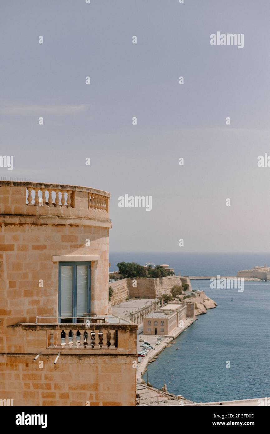 View of the sea from a lookout in Valletta Stock Photo - Alamy