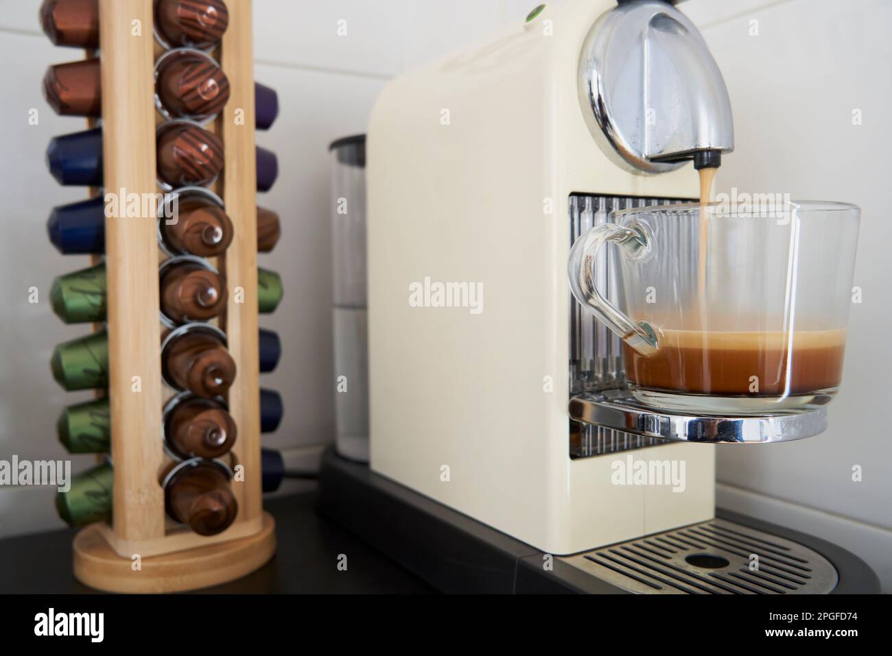 Coffee corner with coffee machine making a coffee Stock Photo - Alamy