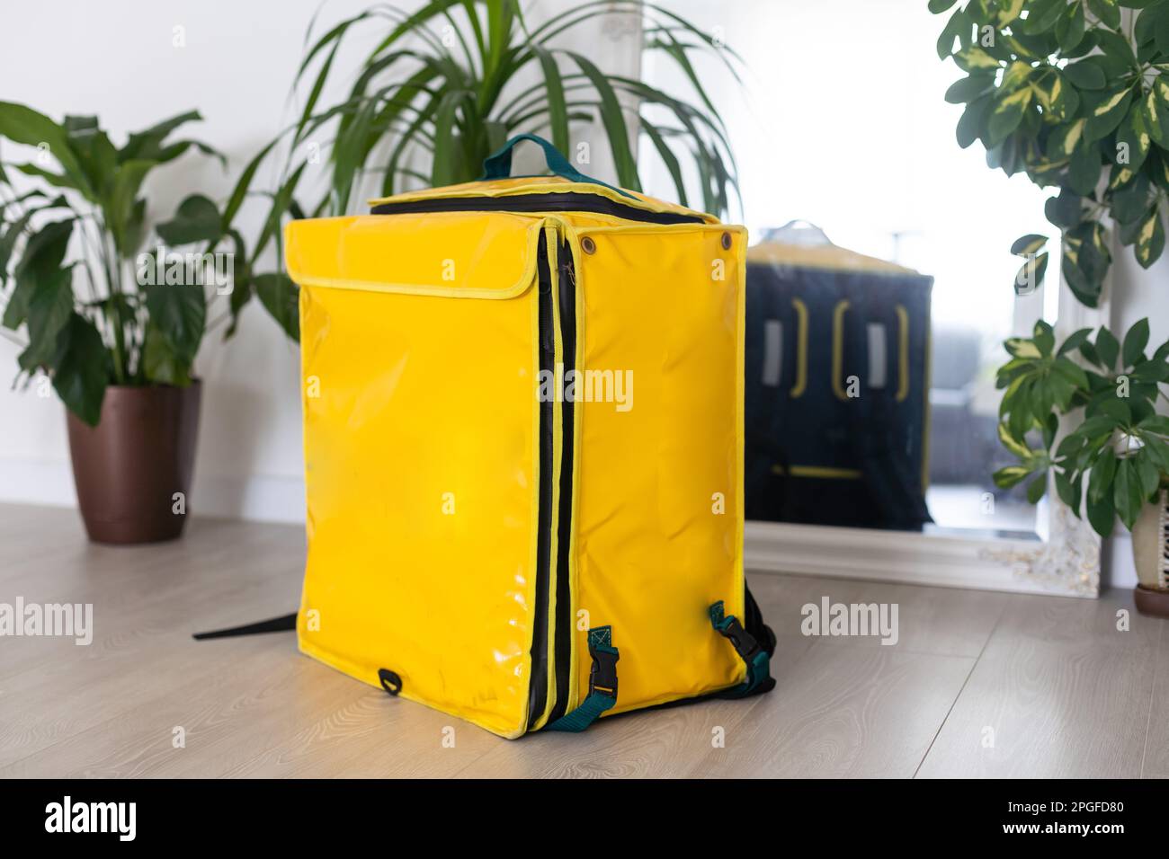 Yellow refrigerator bag for food delivery or for trip to nature and ...