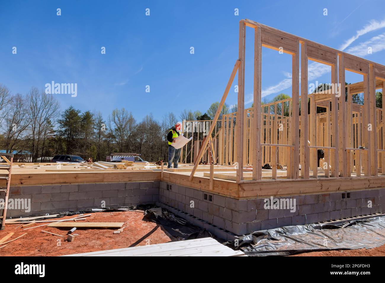 When construction project is underway safety inspector checks quality ...