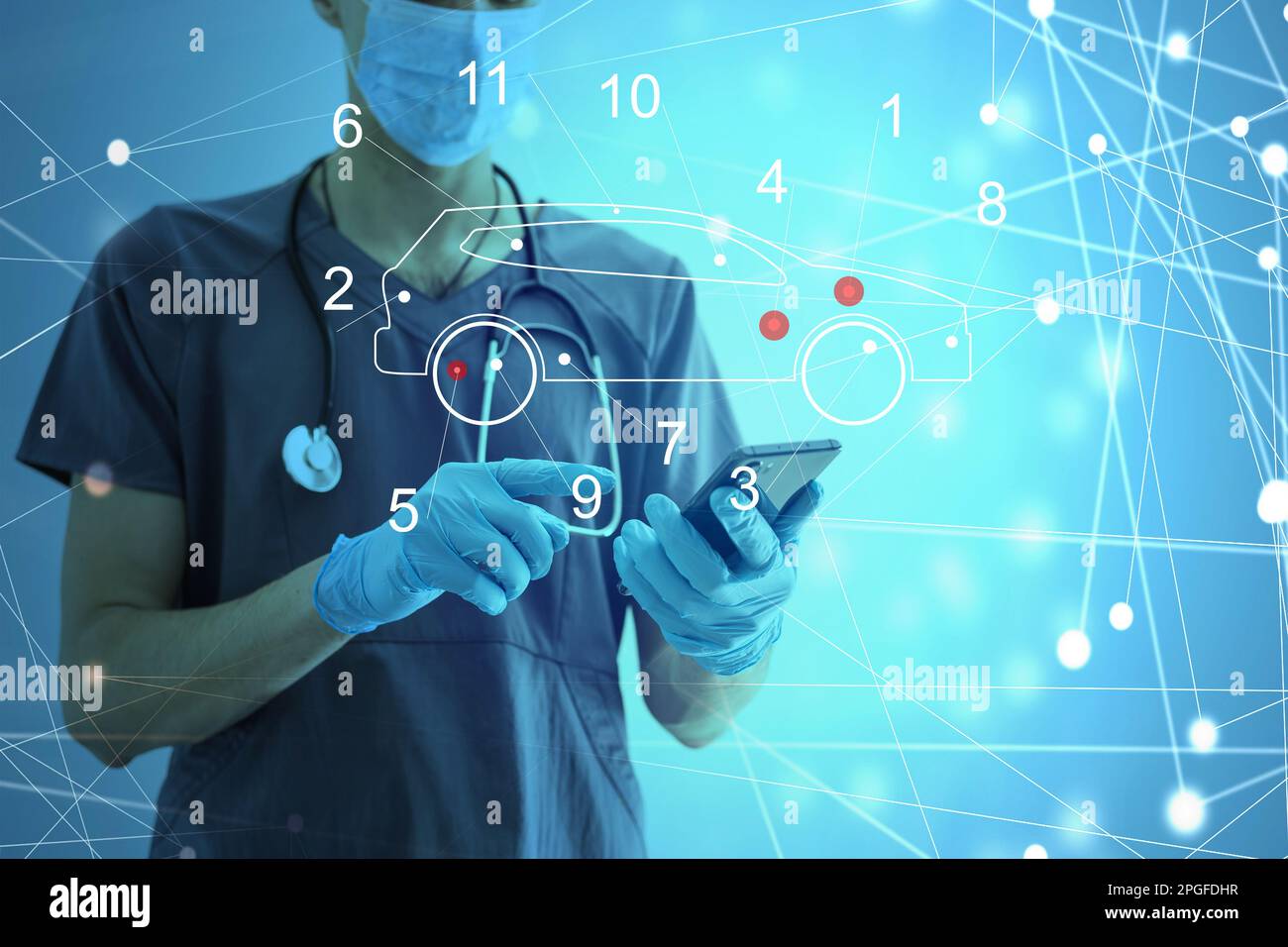 Technology fix car repair on car Lift in garage dealership Fix the car ...