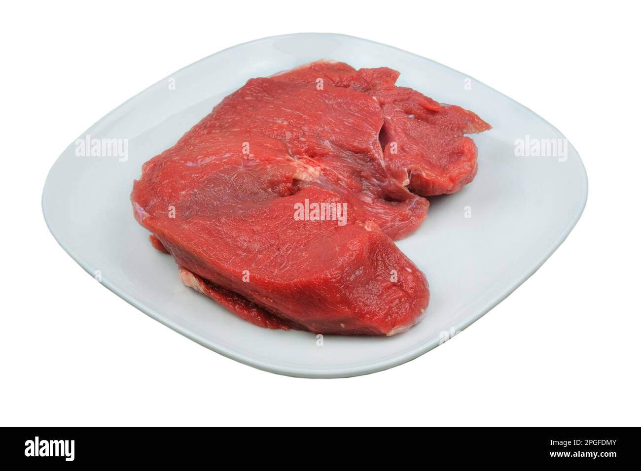 Beef pulp in plate isolated in white background. Uncooked meat for ...
