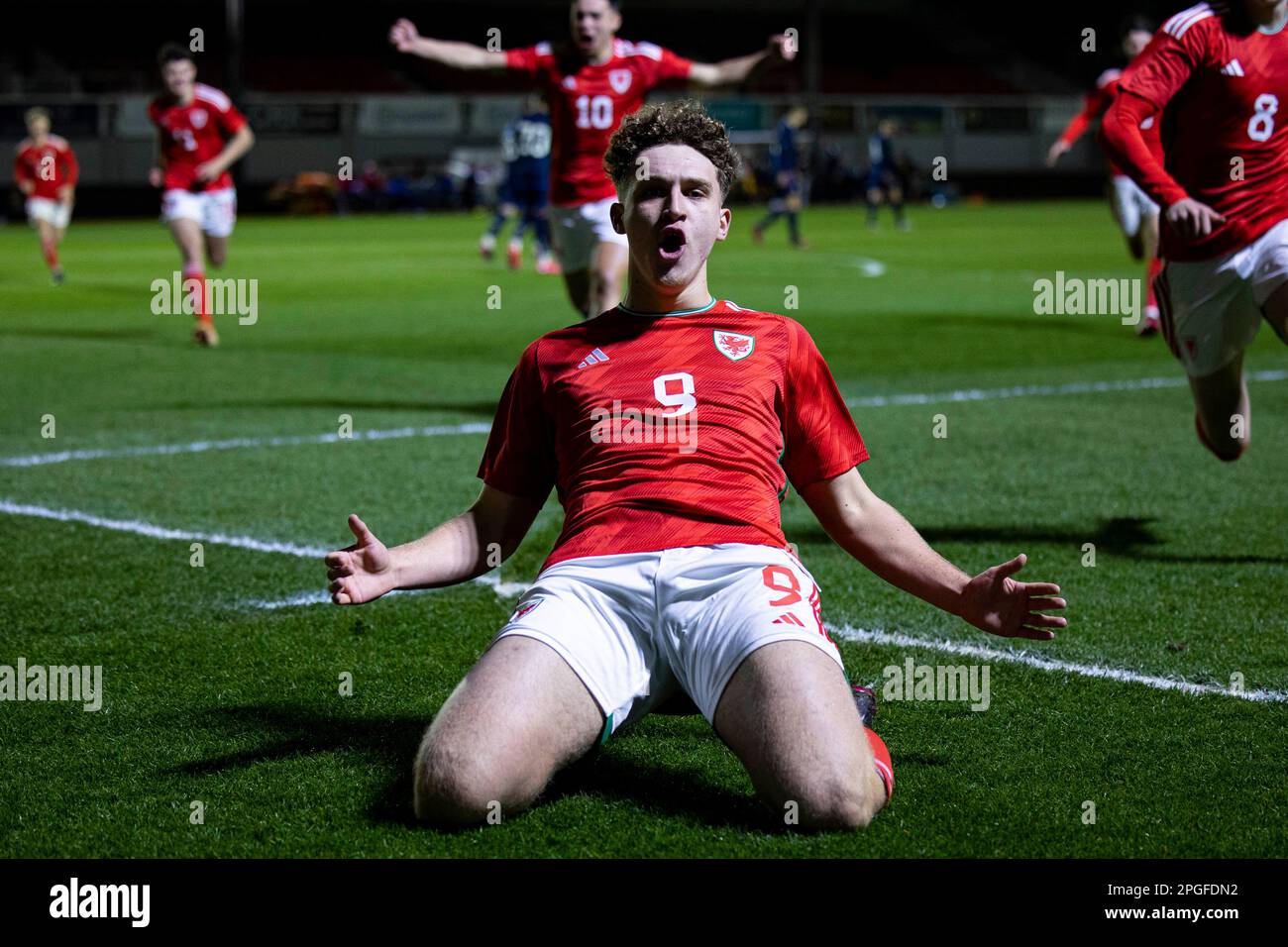 Newport, UK. 22nd Mar, 2023. Iwan Morgan of Wales celebrates scoring ...