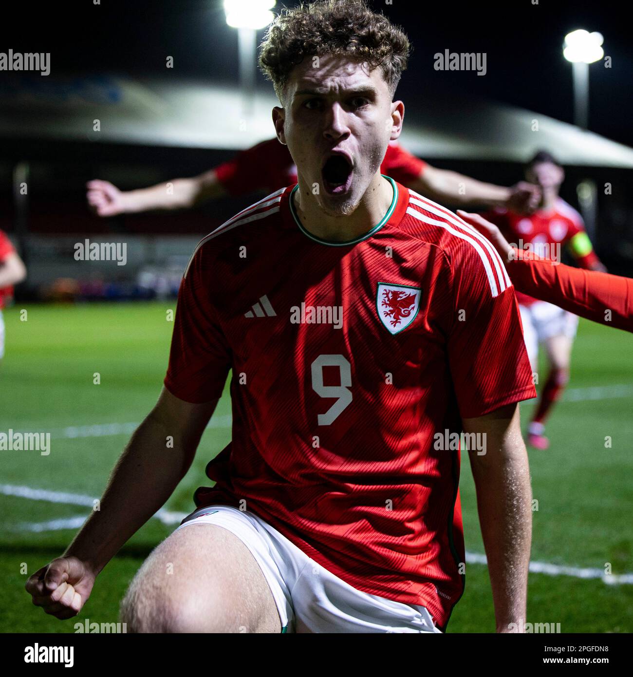Newport, UK. 22nd Mar, 2023. Iwan Morgan of Wales celebrates scoring ...