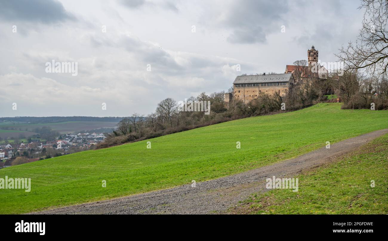 Ronneburg Castle on top of a beautiful hill during cloudy day, village ...