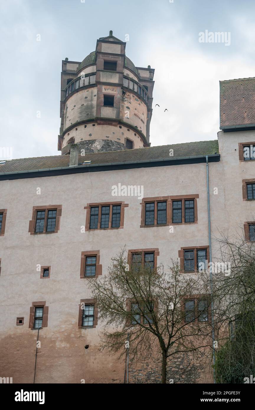 Main Tower of Ronneburg Castle with building in front, view from low ...