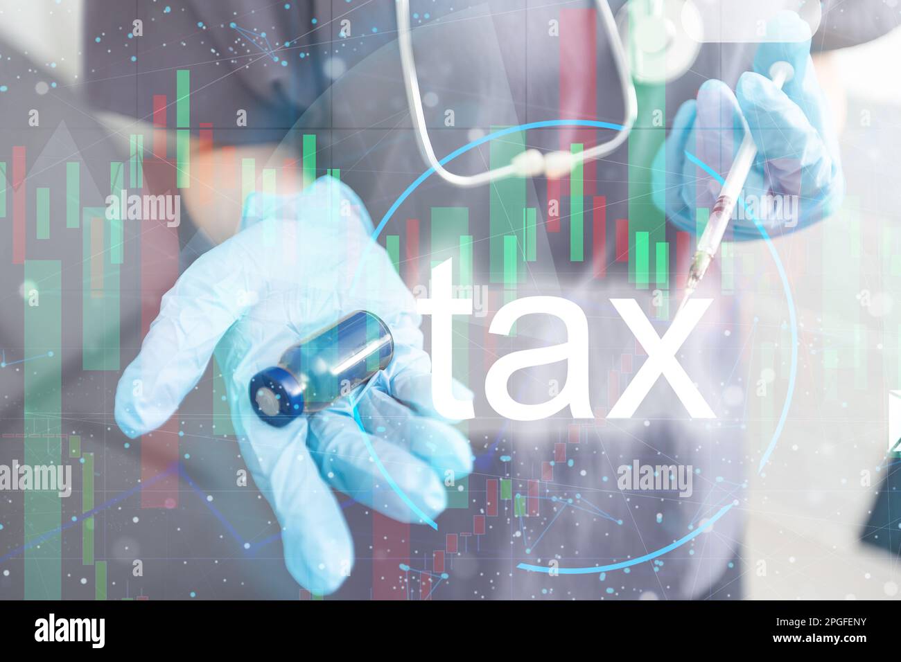 Doctor using innovative virtual touchscreen presses tax button healthcare network on internet ...