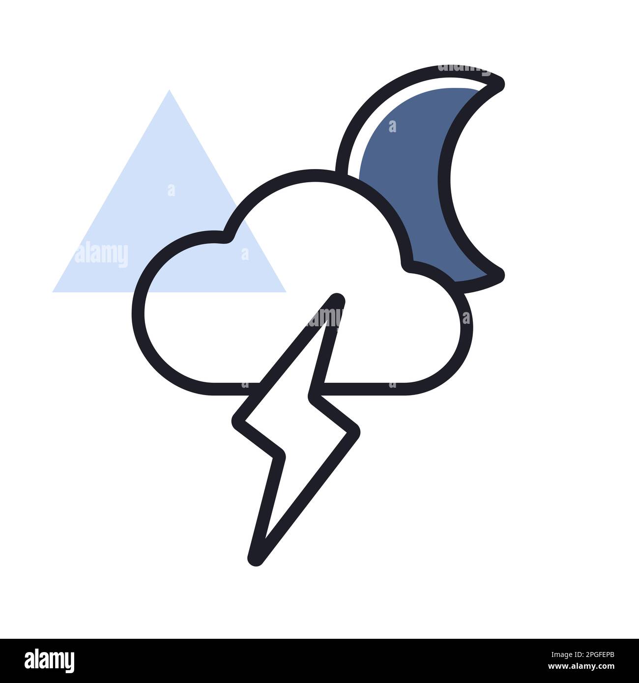 Moon cloud with lightning vector icon. Meteorology sign. Graph symbol ...